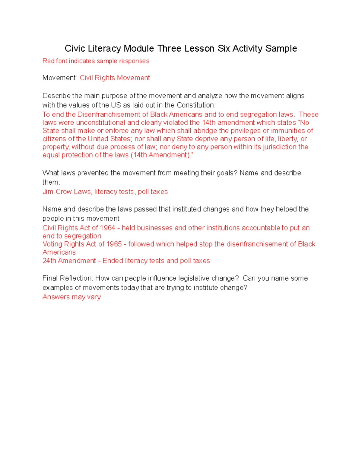 Module Three Lesson Six Activity Sample - These laws were ...