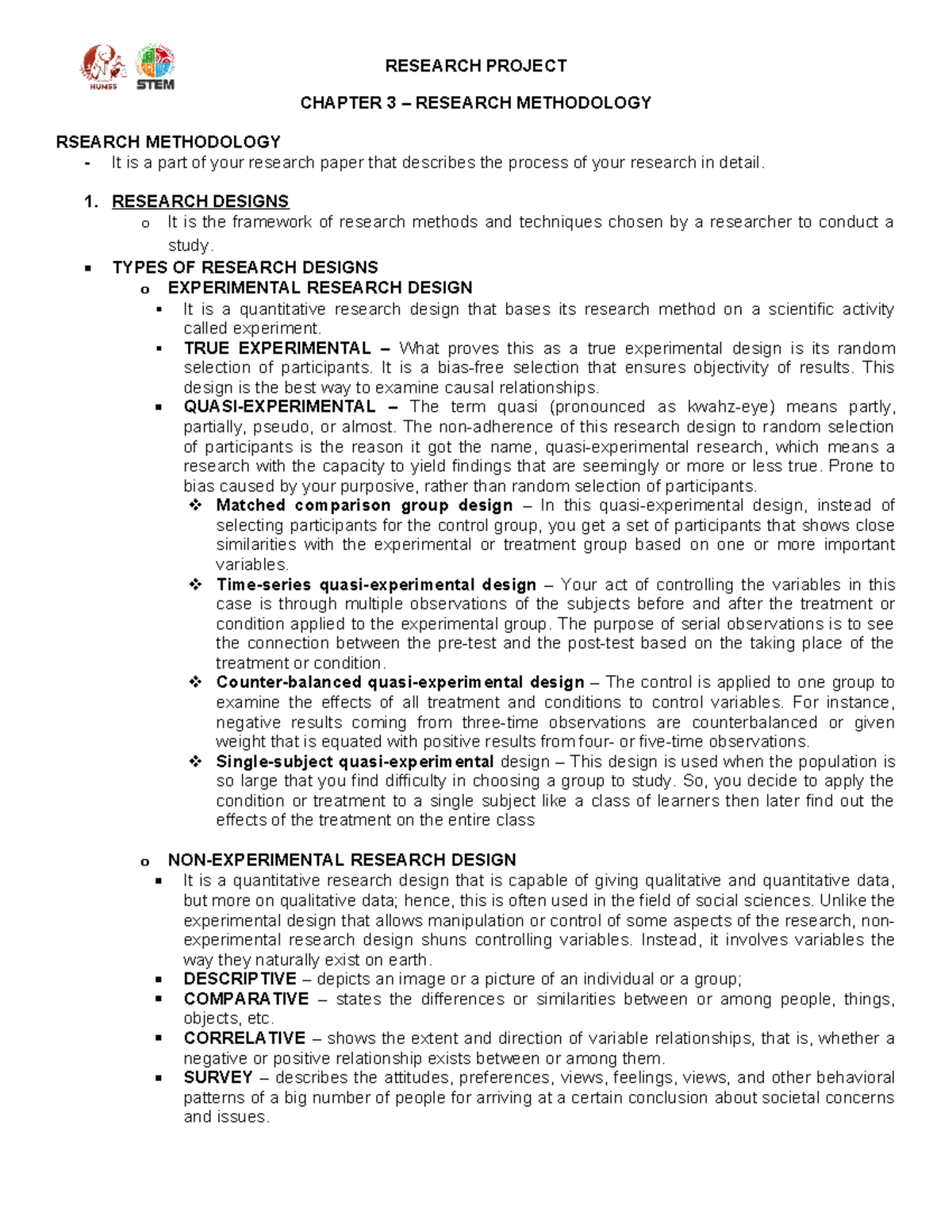 RDL2 H6 - ...... - RESEARCH PROJECT CHAPTER 3 – RESEARCH METHODOLOGY ...