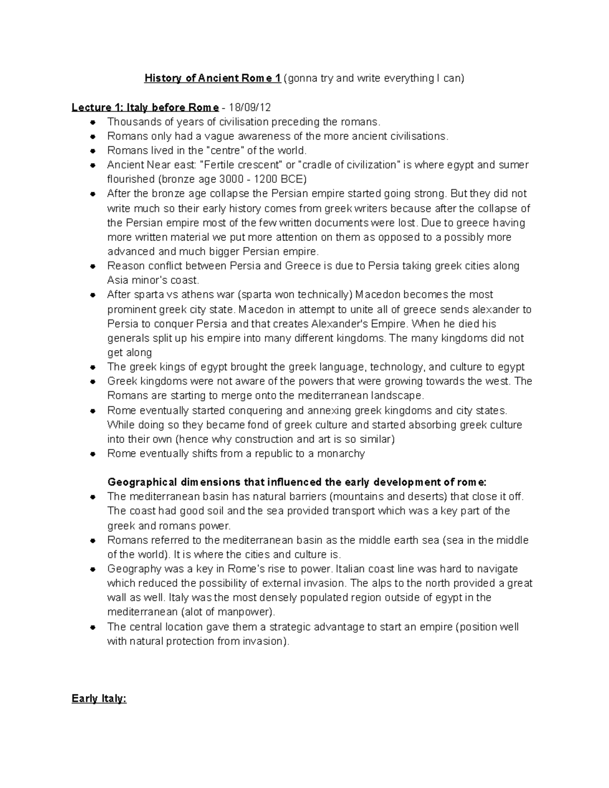 HIST 2904 A - Lecture notes 1-15 - History of Ancient Rome 1 (gonna try ...