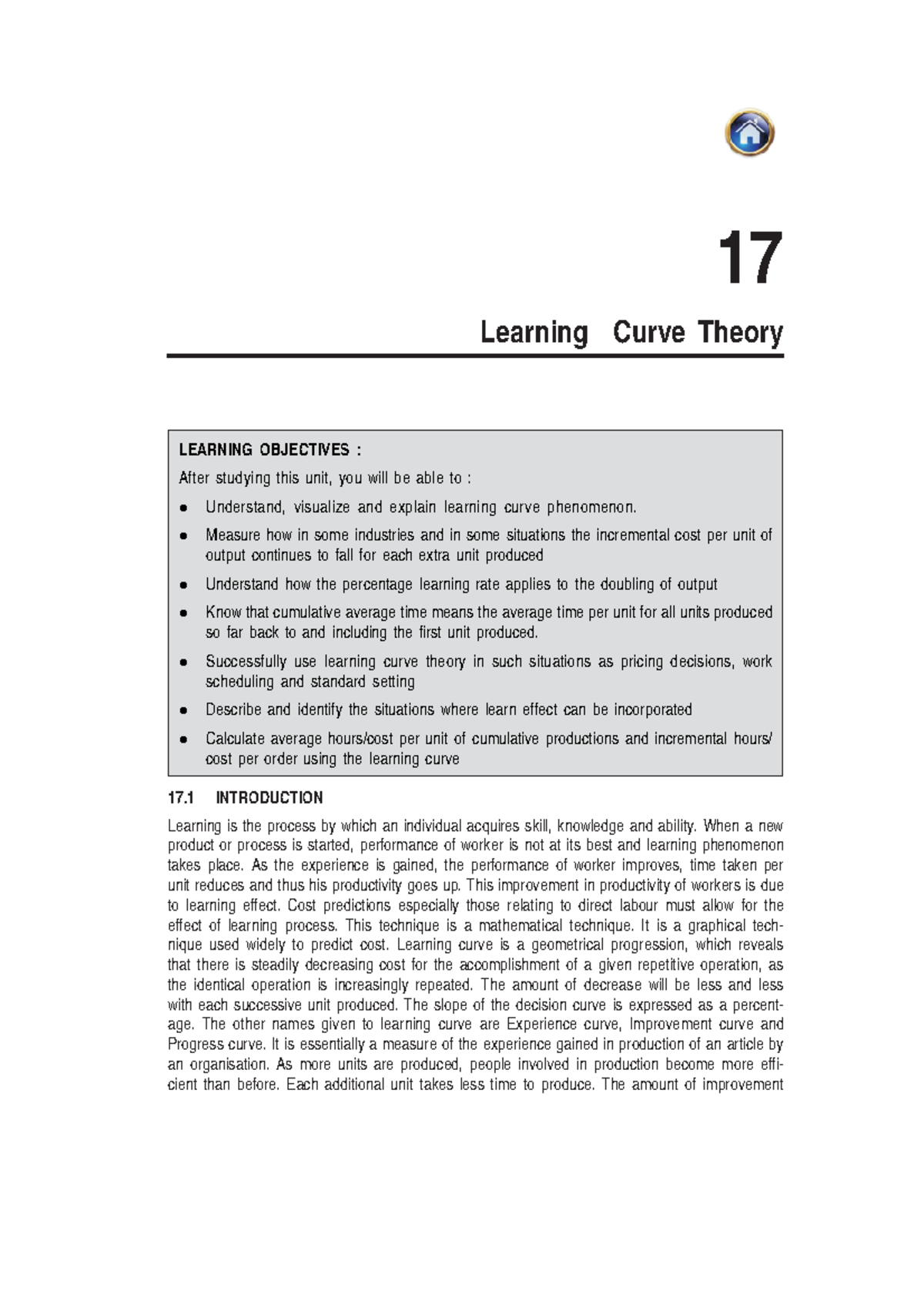 18. Chapter 17 - Learning Curve Theory - 17 Learning Curve Theory LEARNING OBJECTIVES : After ...