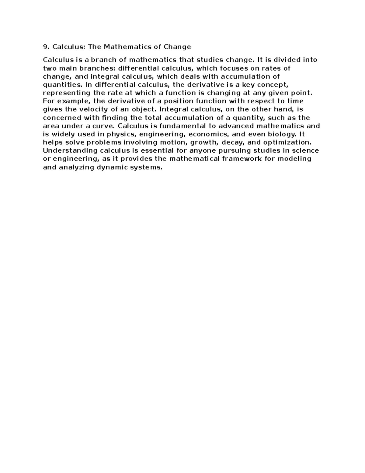 9 - notes - Calculus: The Mathematics of Change Calculus is a branch of ...