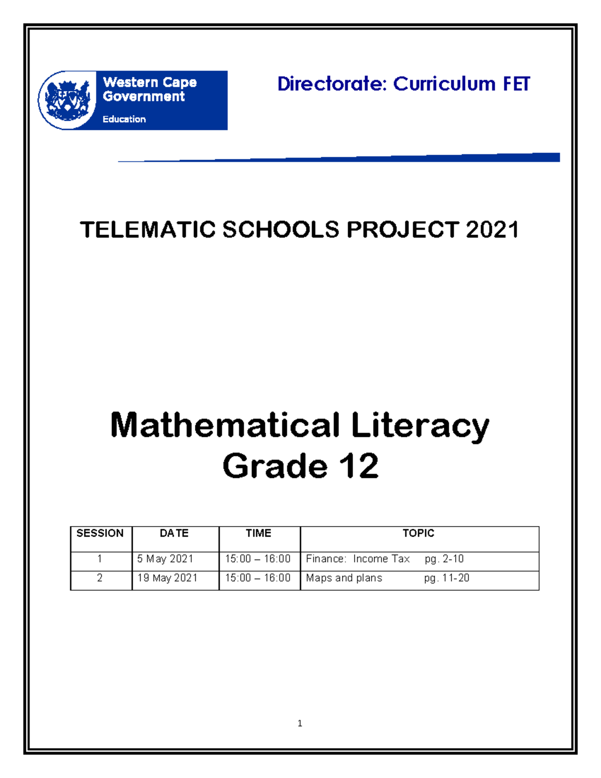 2021 Gr12 Maths Literacy wkbk - Directorate: Curriculum FET TELEMATIC ...