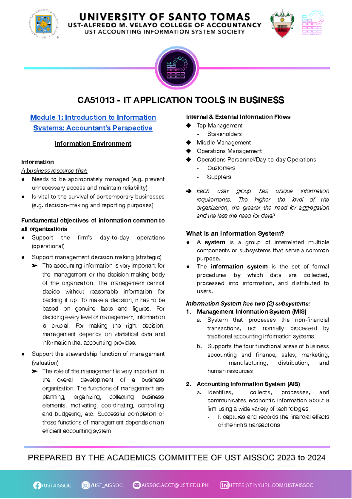 Prelims IT Application Tools IN Business - CA51013 - IT APPLICATION ...