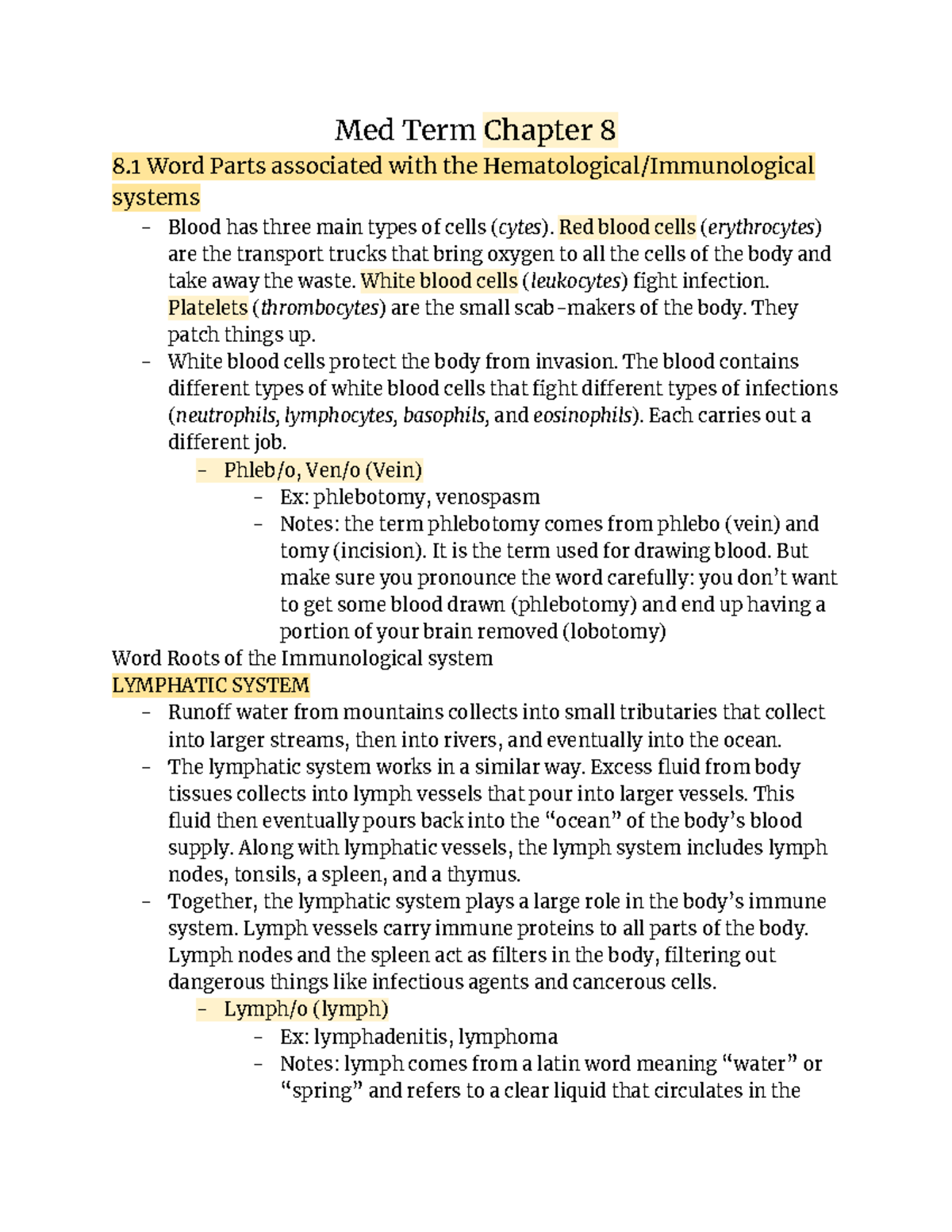 Med Term Chapter 8 - Red blood cells (erythrocytes) are the transport ...