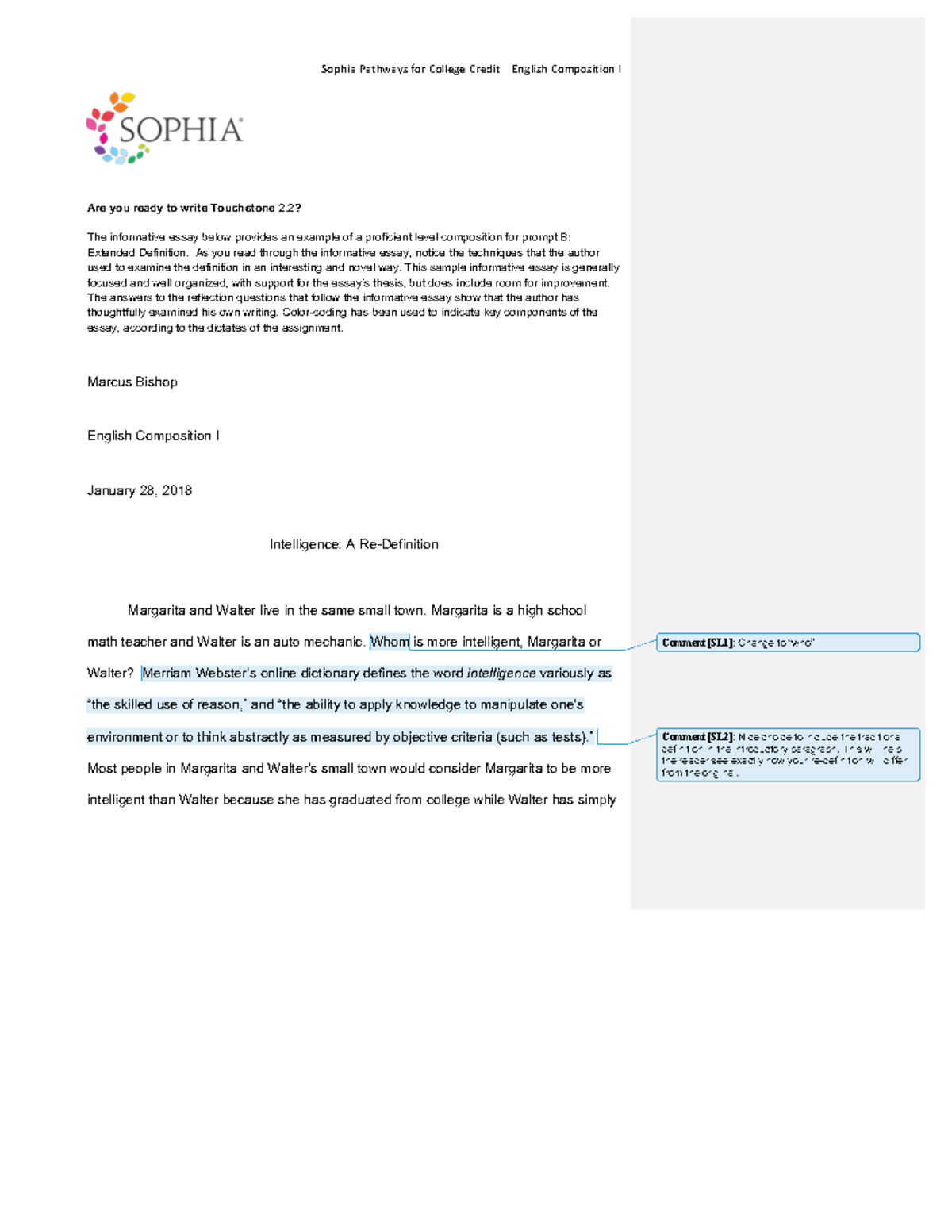 Touchstone 2.2 Sample Definition Essay Draft - Are you ready to write ...