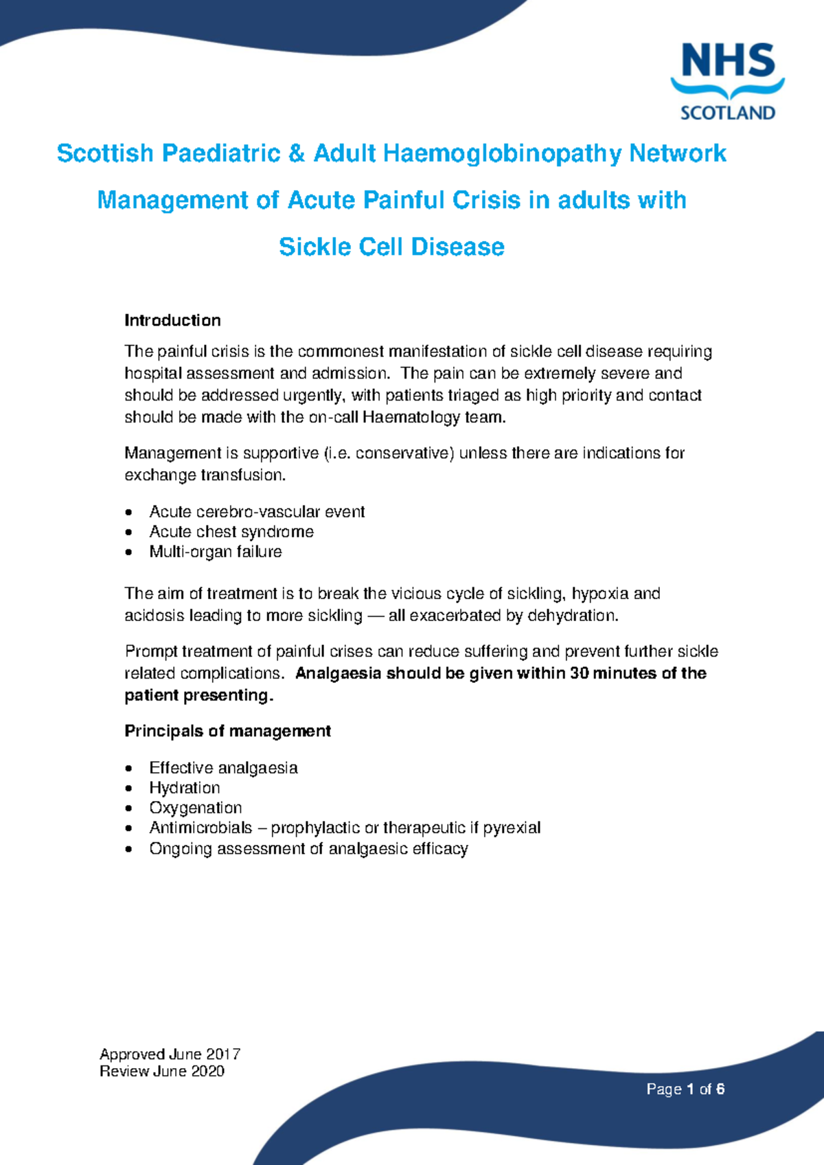 Sickle Cell guideline - Approved June 2017 Review June 2020 ...