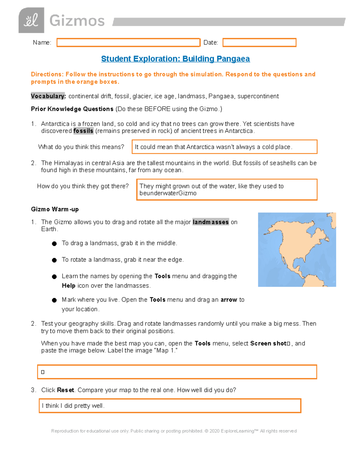 Copy of Copy of Building Pangaea SE - Name: Date: Student Exploration ...