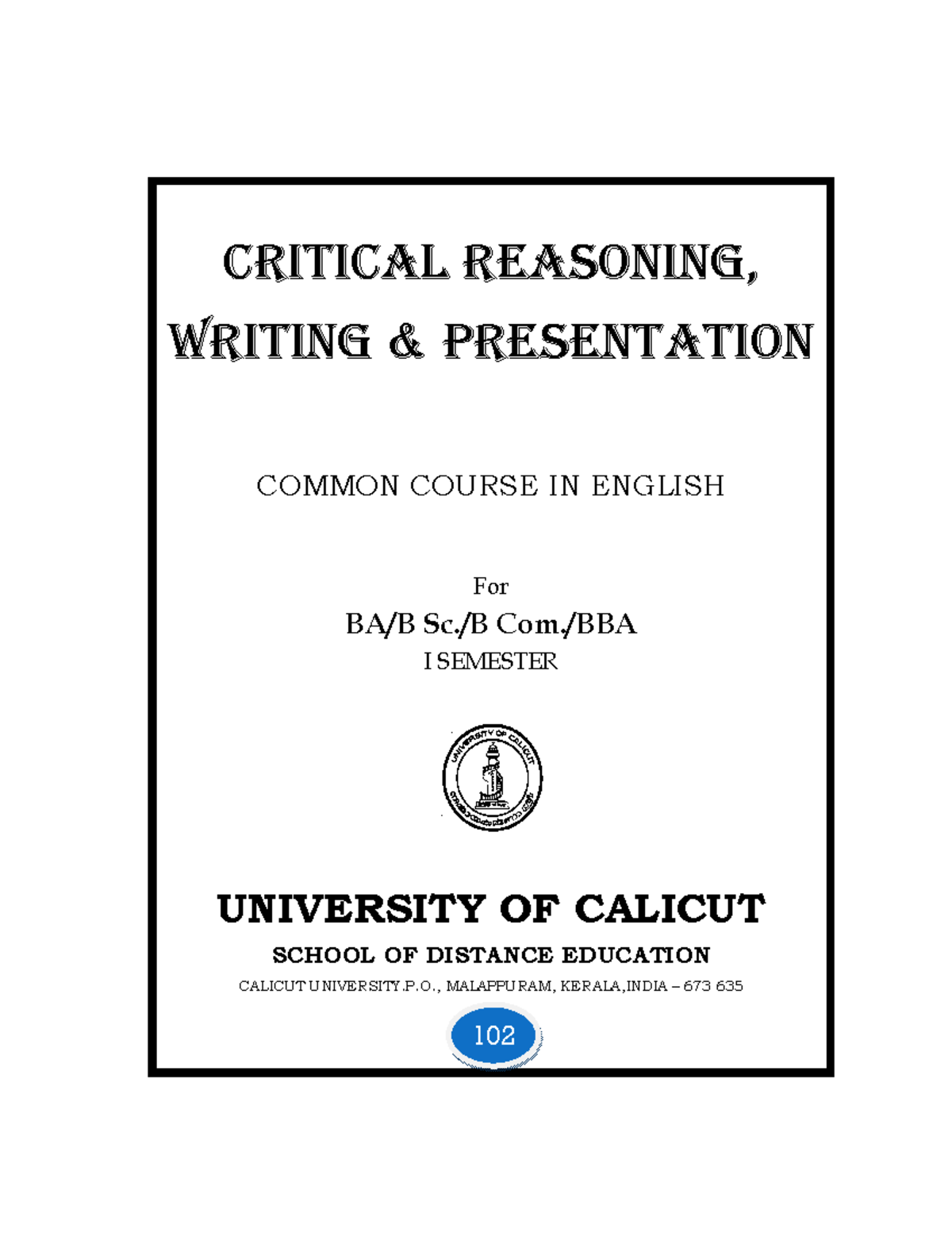 Critical Reasoning Writing Presentation - W CRI WRITI CO UNI SC CALICU ...