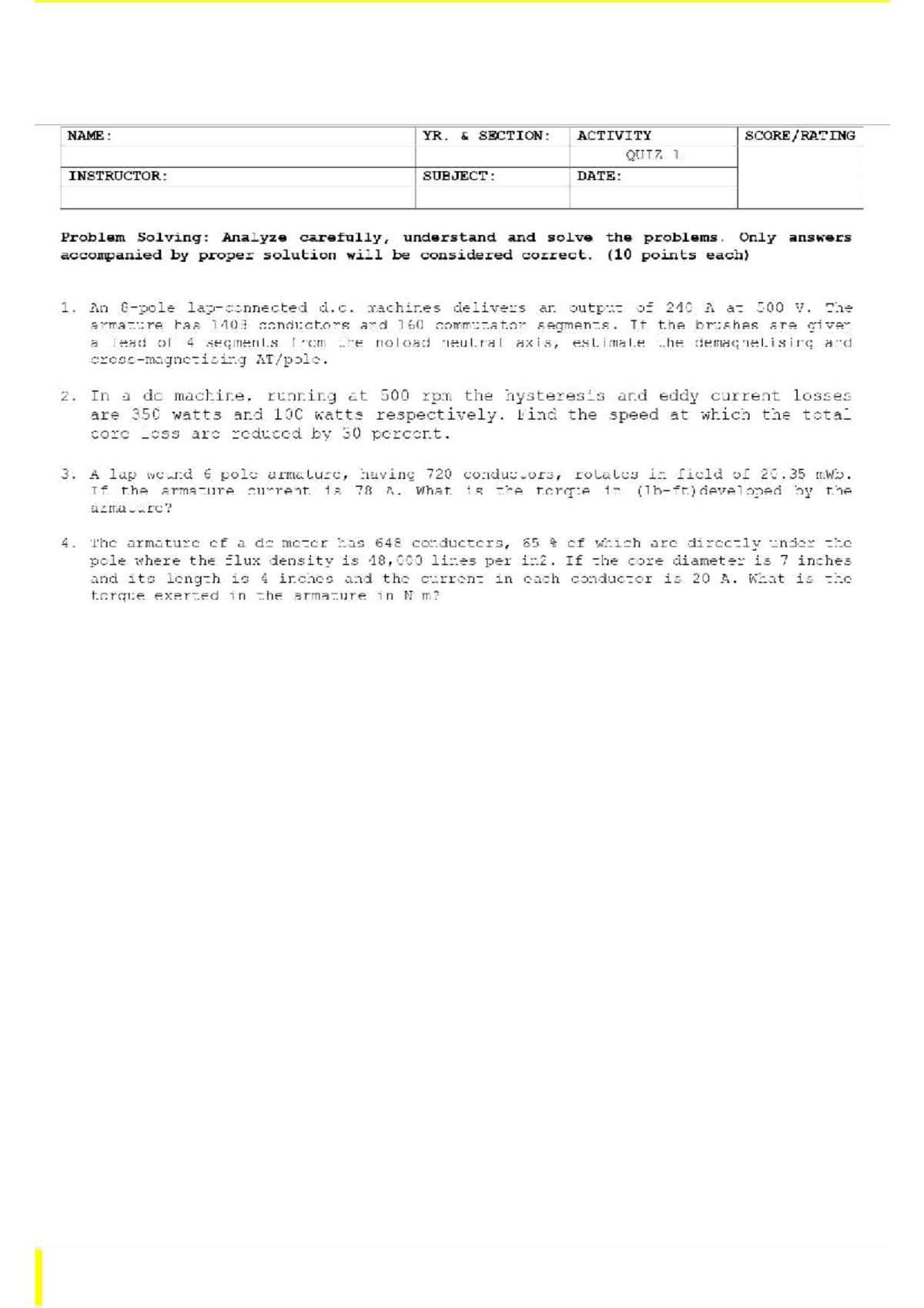Supplementary Problems With Solutions about Direct Current Machines ...