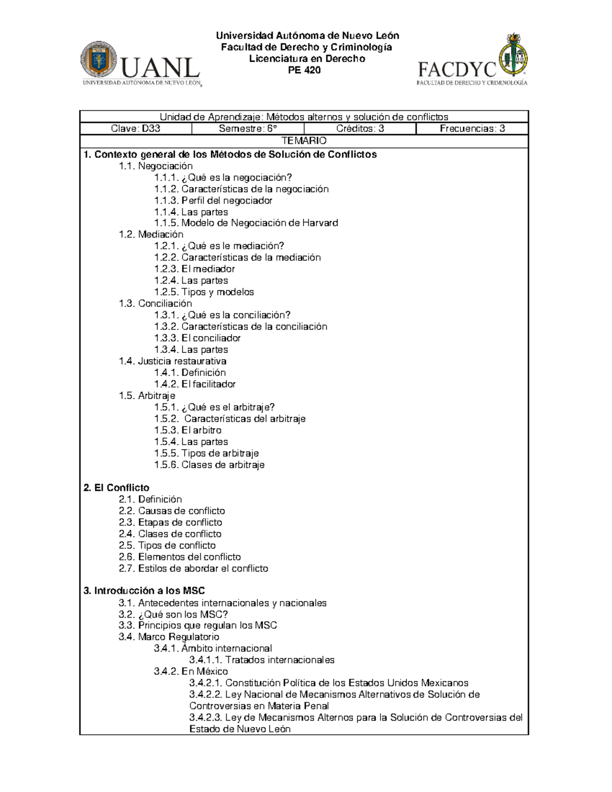 D33 Métodos alternos y solución de conflictos - Universidad Autónoma de Nuevo León Facultad de ...