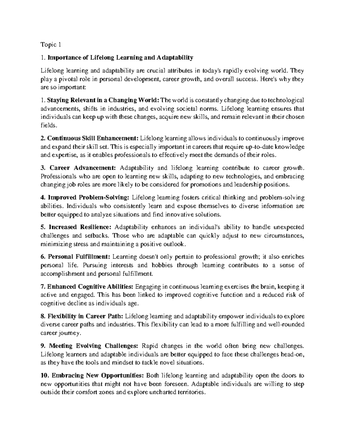 personality development - Topic 1 Importance of Lifelong Learning and ...