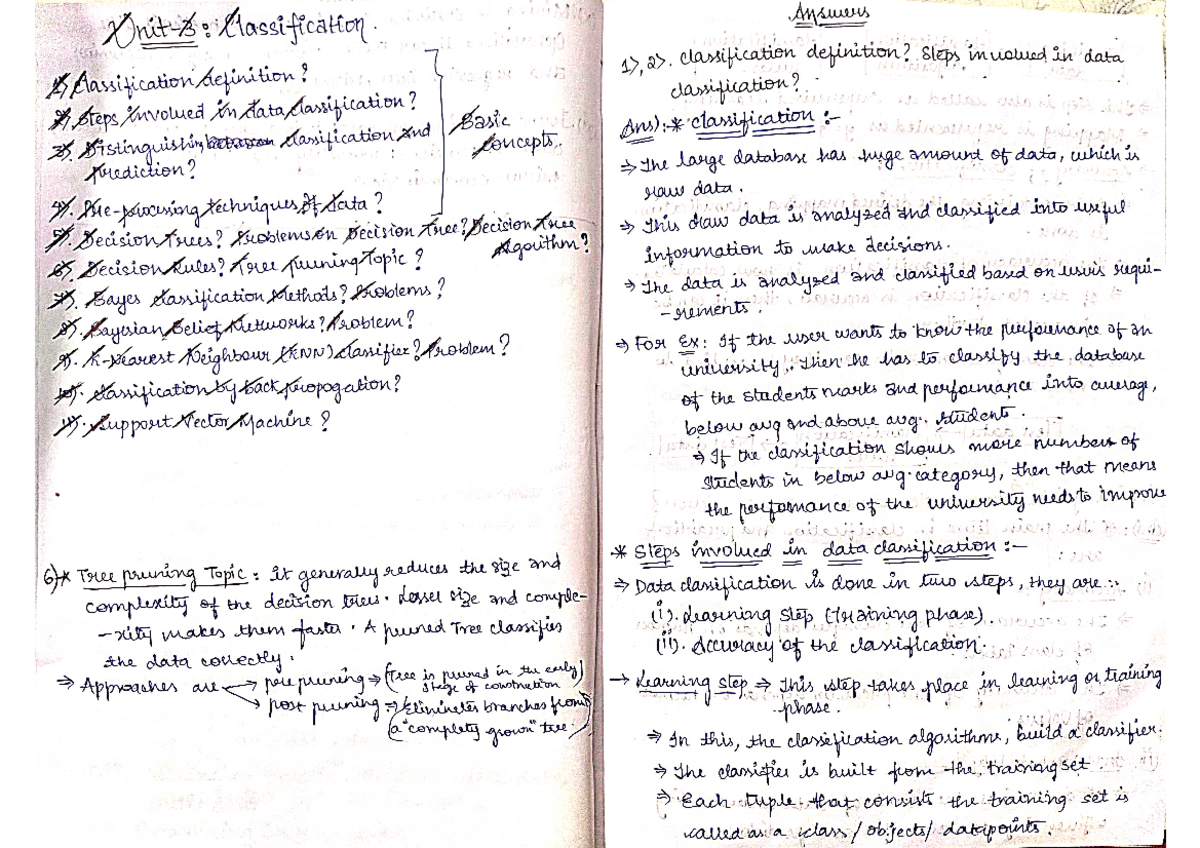 DM U-3 - daata mining unit 3 - Classification Answers Aassification ...