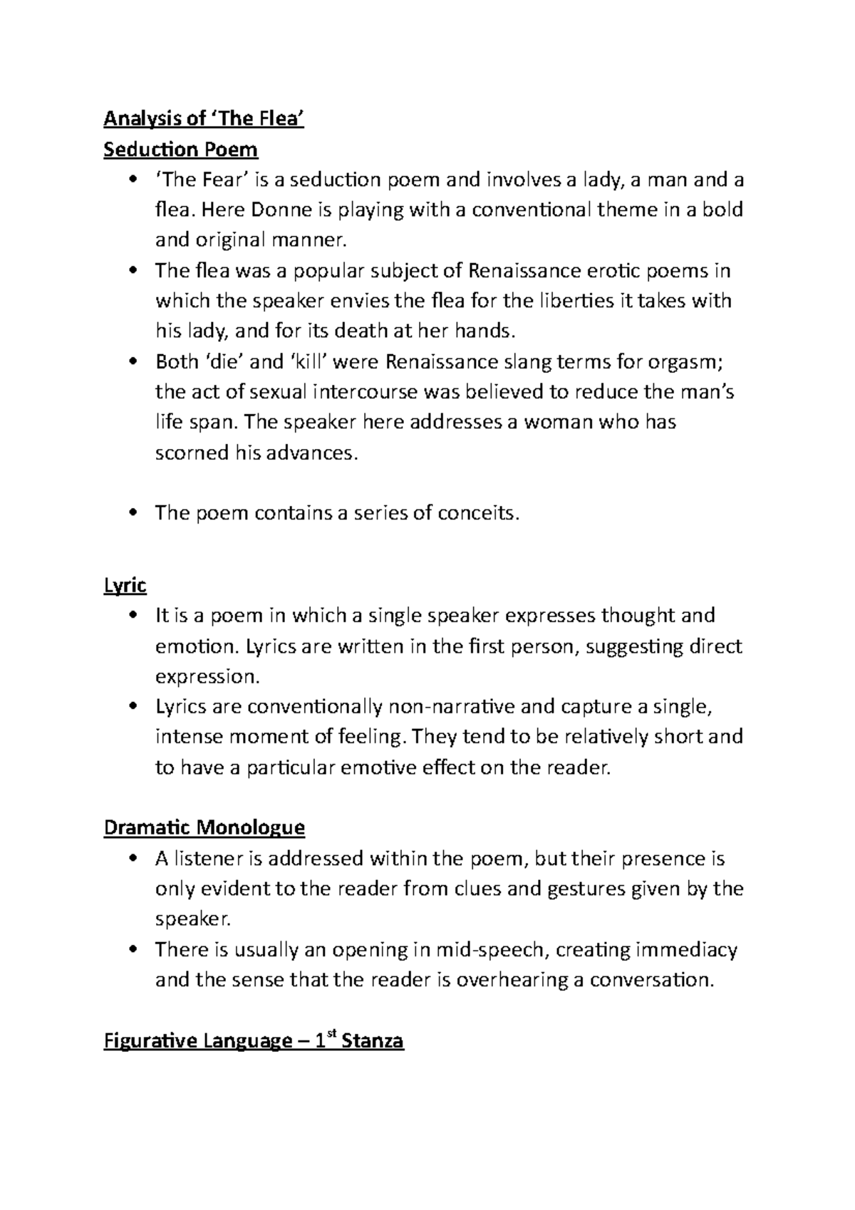 17th Century Poetry Notes The Flea Analysis - Analysis of ‘The Flea ...