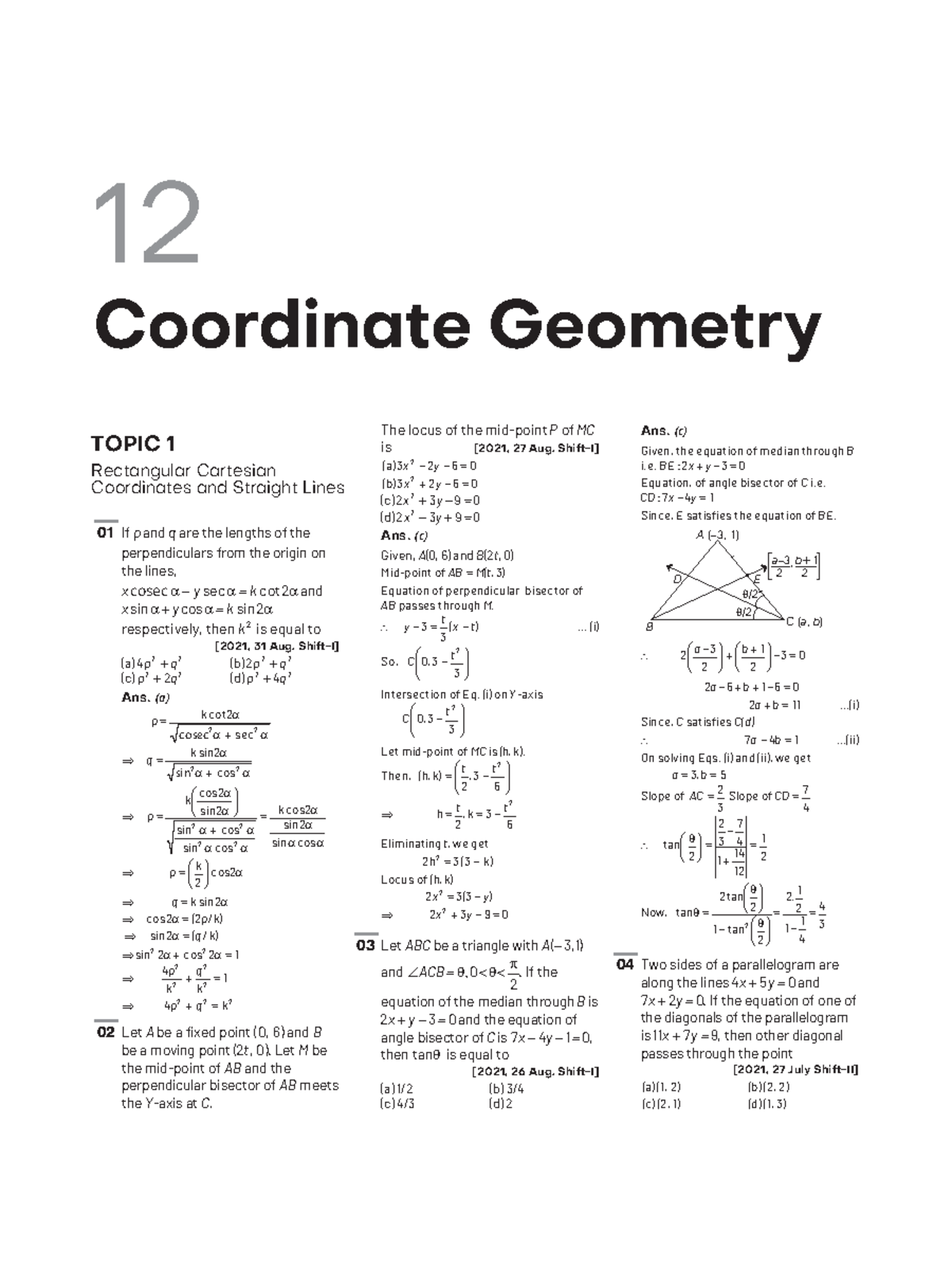 12. Coordinate Geometry - ####### 01 If p and q are the lengths of the ...