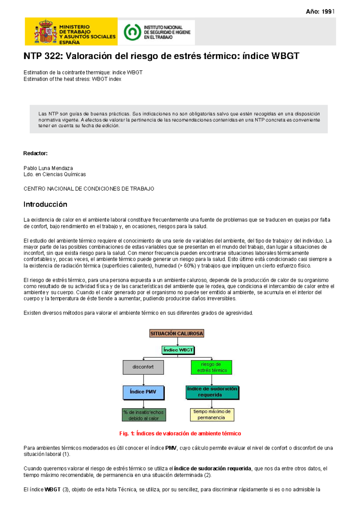 Ntp 322 Indice WGBT - NTP 322: Valoración del riesgo de estrés térmico ...
