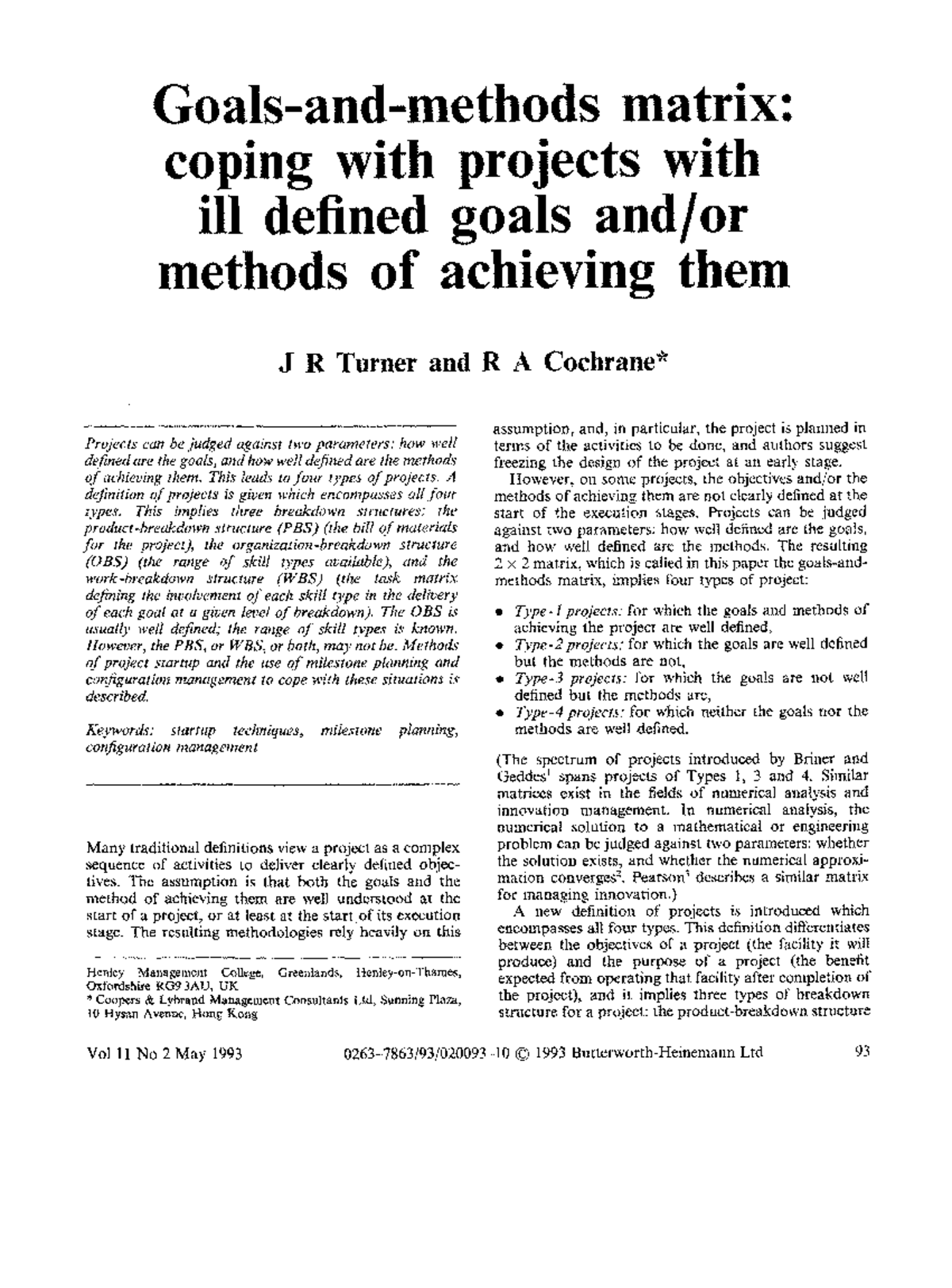 A3 Turner Cochrane - Goals-and-methods matrix: coping with projects ...