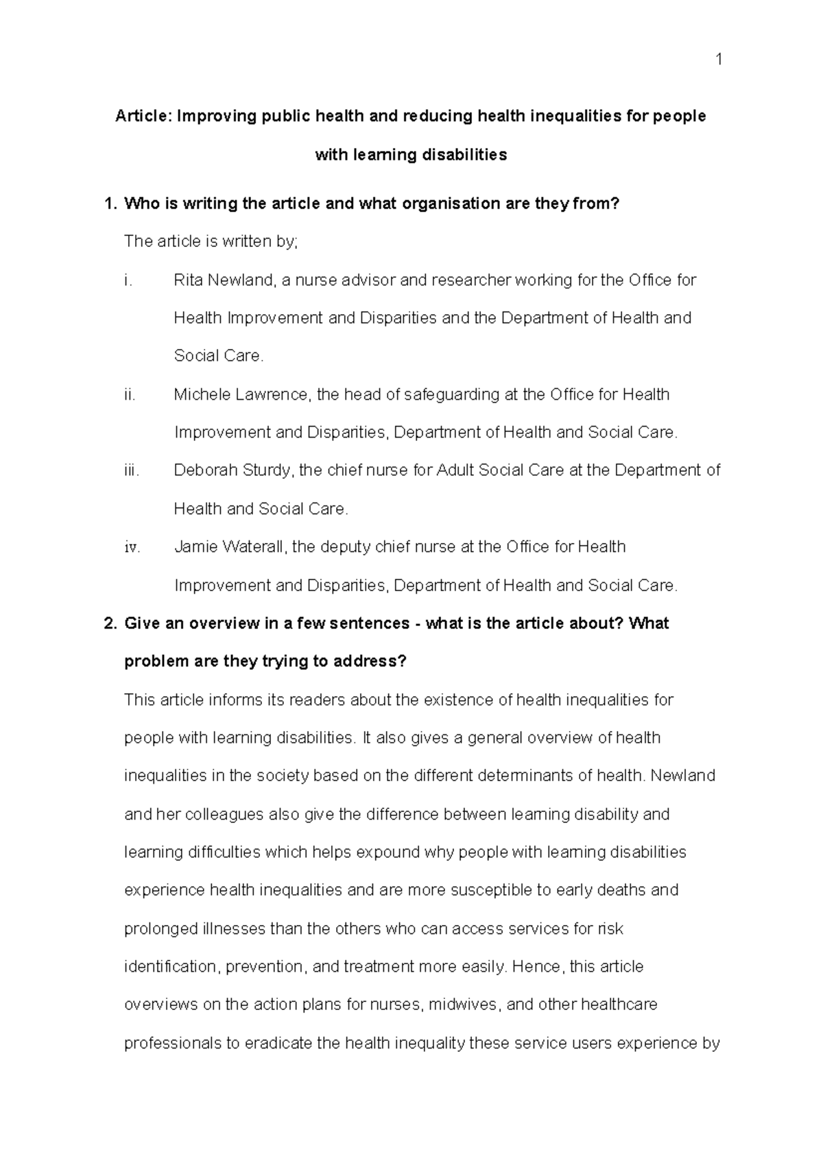 Health Inequality Doc - Article: Improving public health and reducing ...