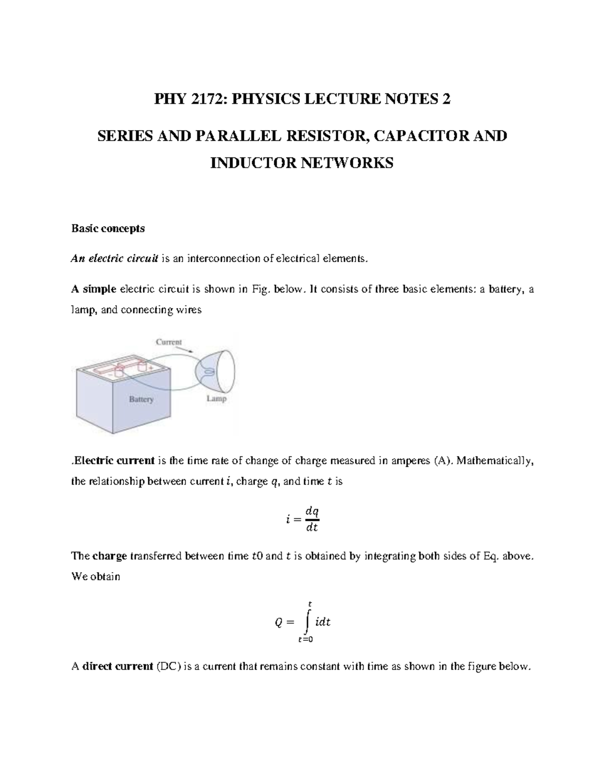 PHY 2172 Physics Lecture Notes 2 - PHY 2172: PHYSICS LECTURE NOTES 2 ...