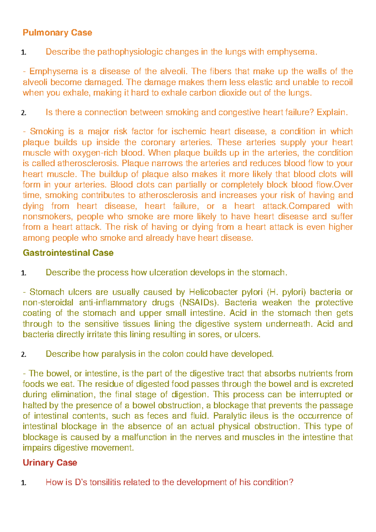Case Study Questions - Pulmonary Case Describe the pathophysiologic ...