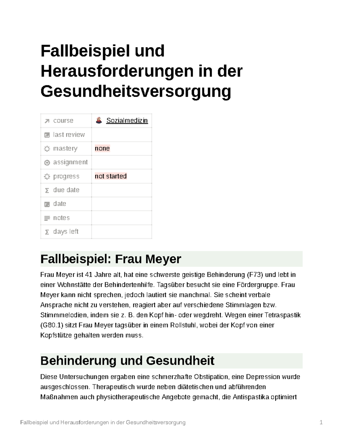 Fallbeispiel und Herausforderungen in der Gesundheitsversorgung ...