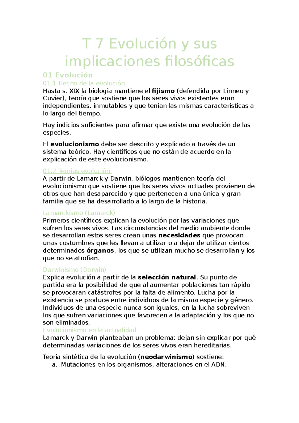 Resumen t7 - libro edelvives - T 7 Evolución y sus implicaciones filosóficas 01 Evolución 01 ...