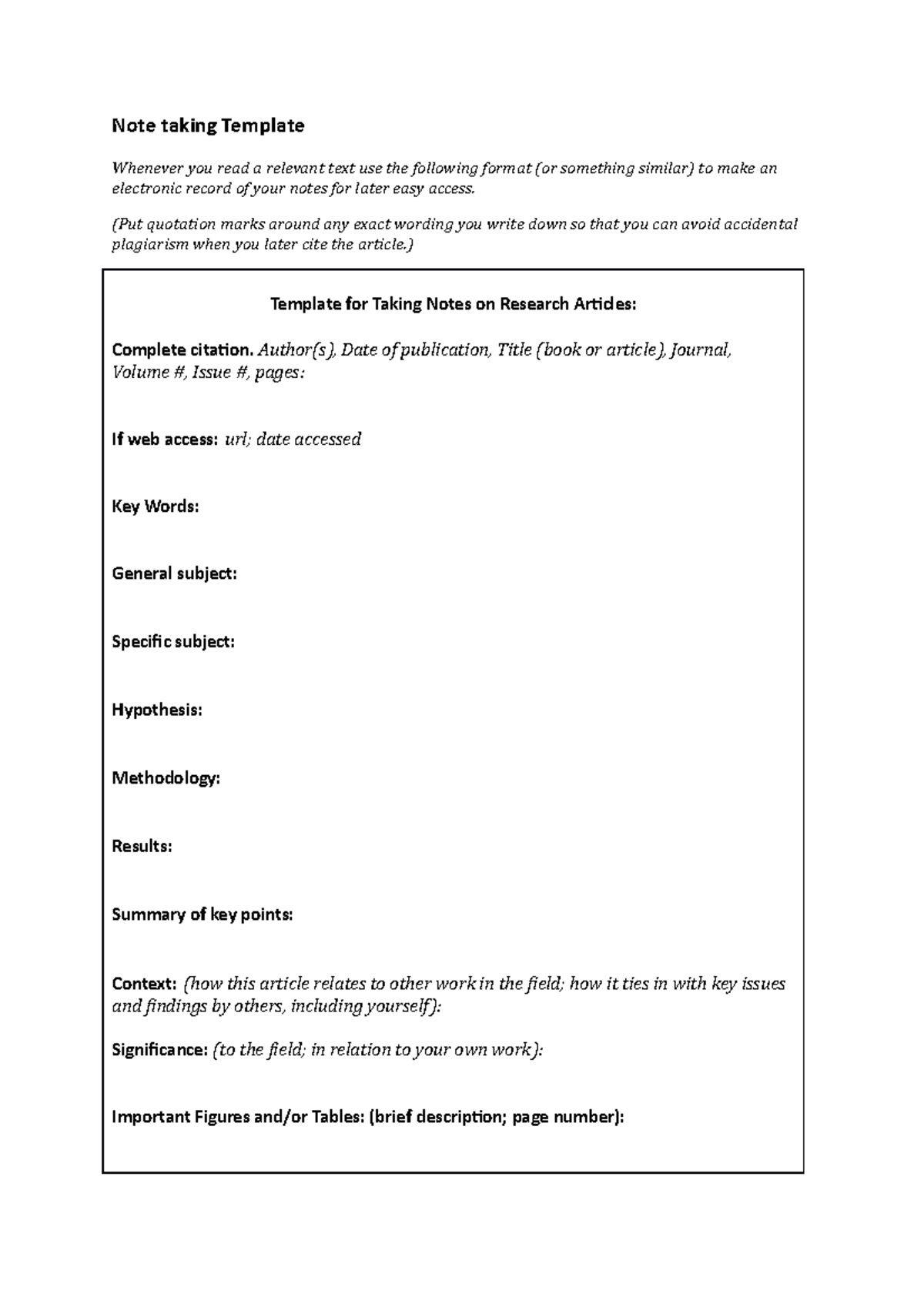 Note taking Template PG - Note taking Template Whenever you read a ...