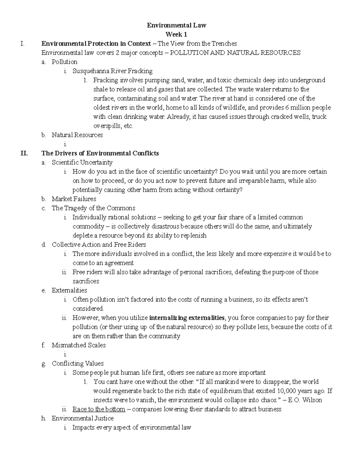 Environmental Law Week 1 notes - Environmental Law Week 1 I ...