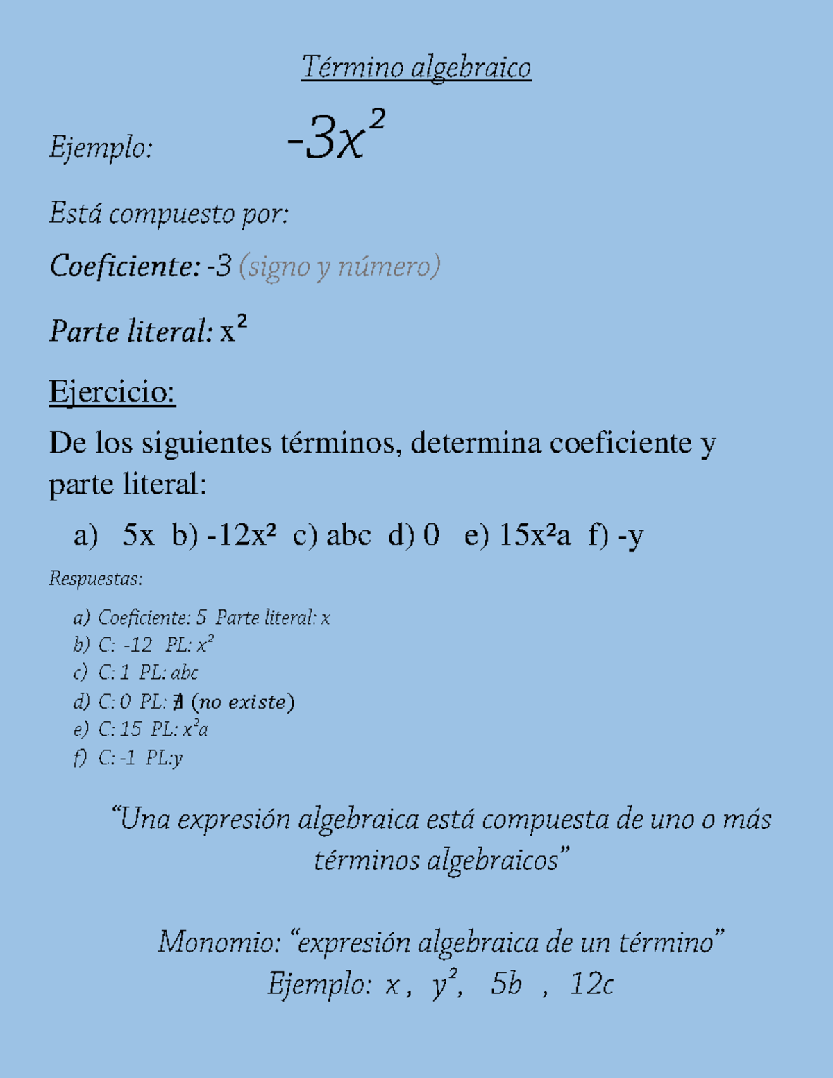 Término algebraico 12 de Marzo - Descrite Maths - x² Ejercicio: De los ...