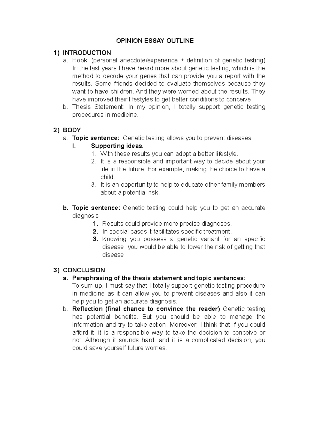 Opinion Essay Outline Jazmin Maldonado - OPINION ESSAY OUTLINE 1 ...
