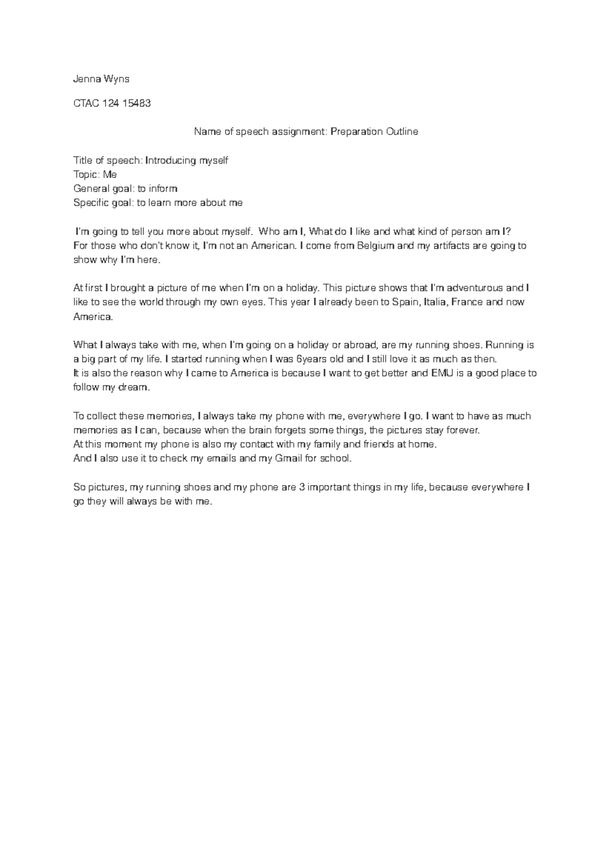 Template speech - Jenna Wyns CTAC 124 15483 Name of speech assignment ...
