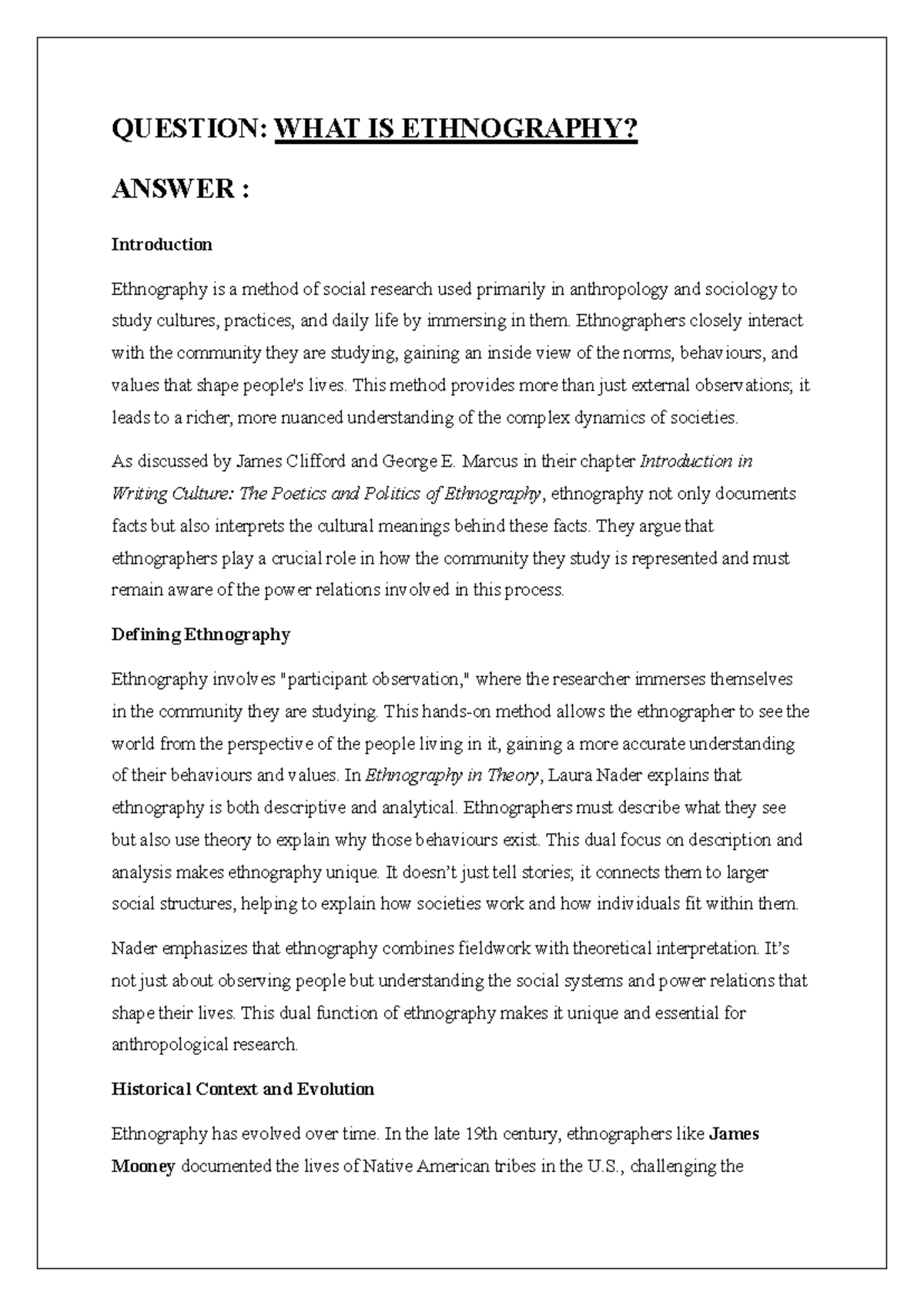 define ethnography - QUESTION: WHAT IS ETHNOGRAPHY? ANSWER ...