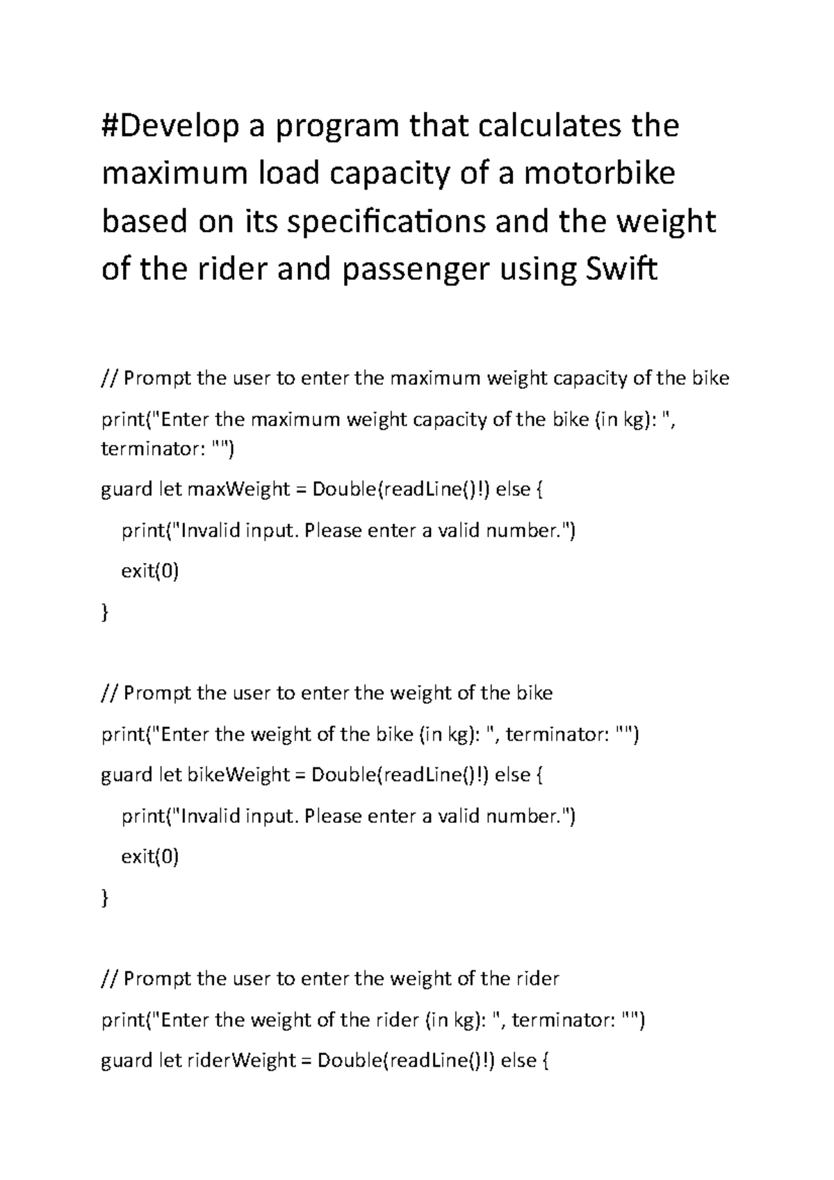 The weight of the rider-swift - #Develop a program that calculates the ...