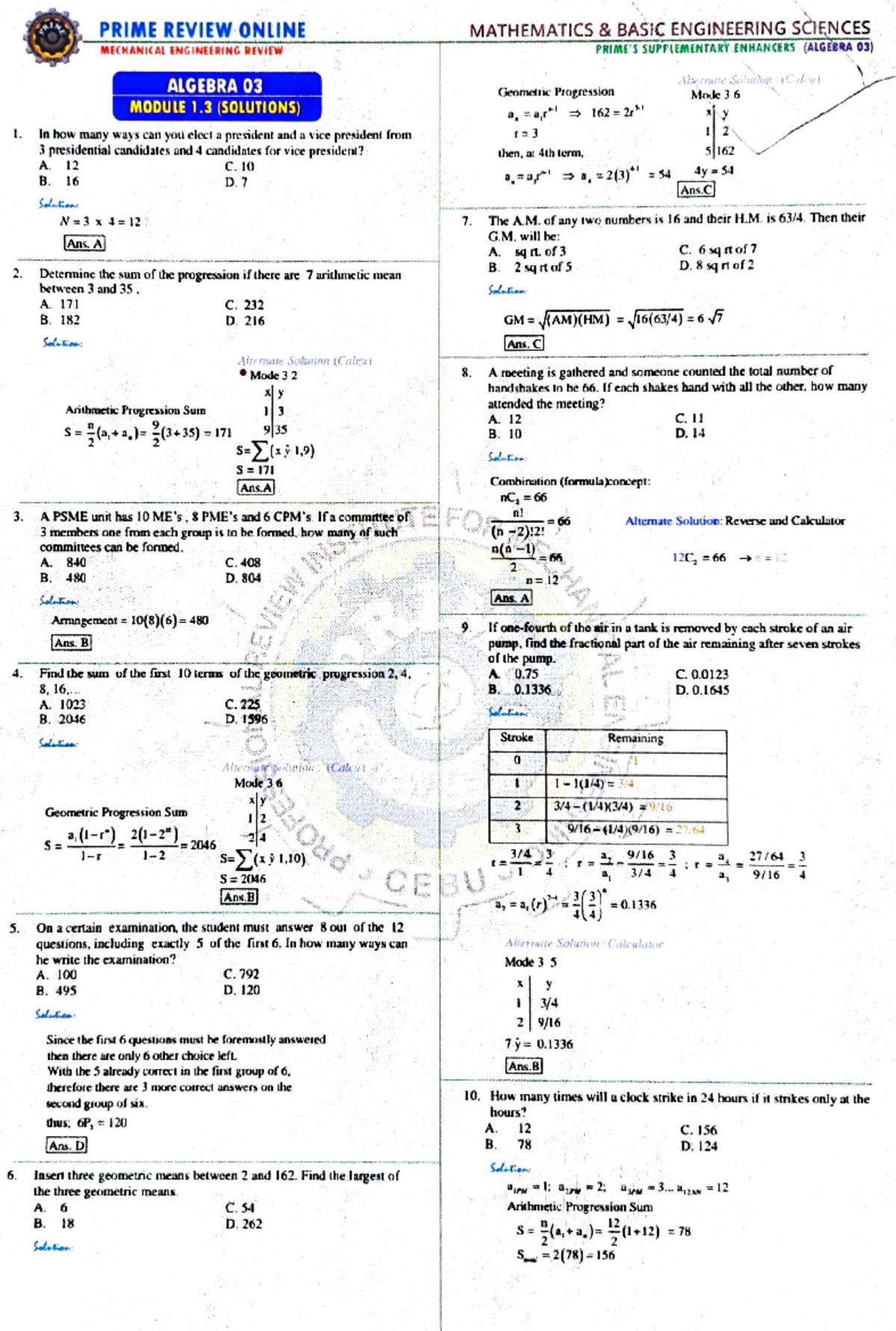 1.3 Algebra 03 Solution - PRIME REVIEW ONLINE MECHANICAL ENGINEERING ...