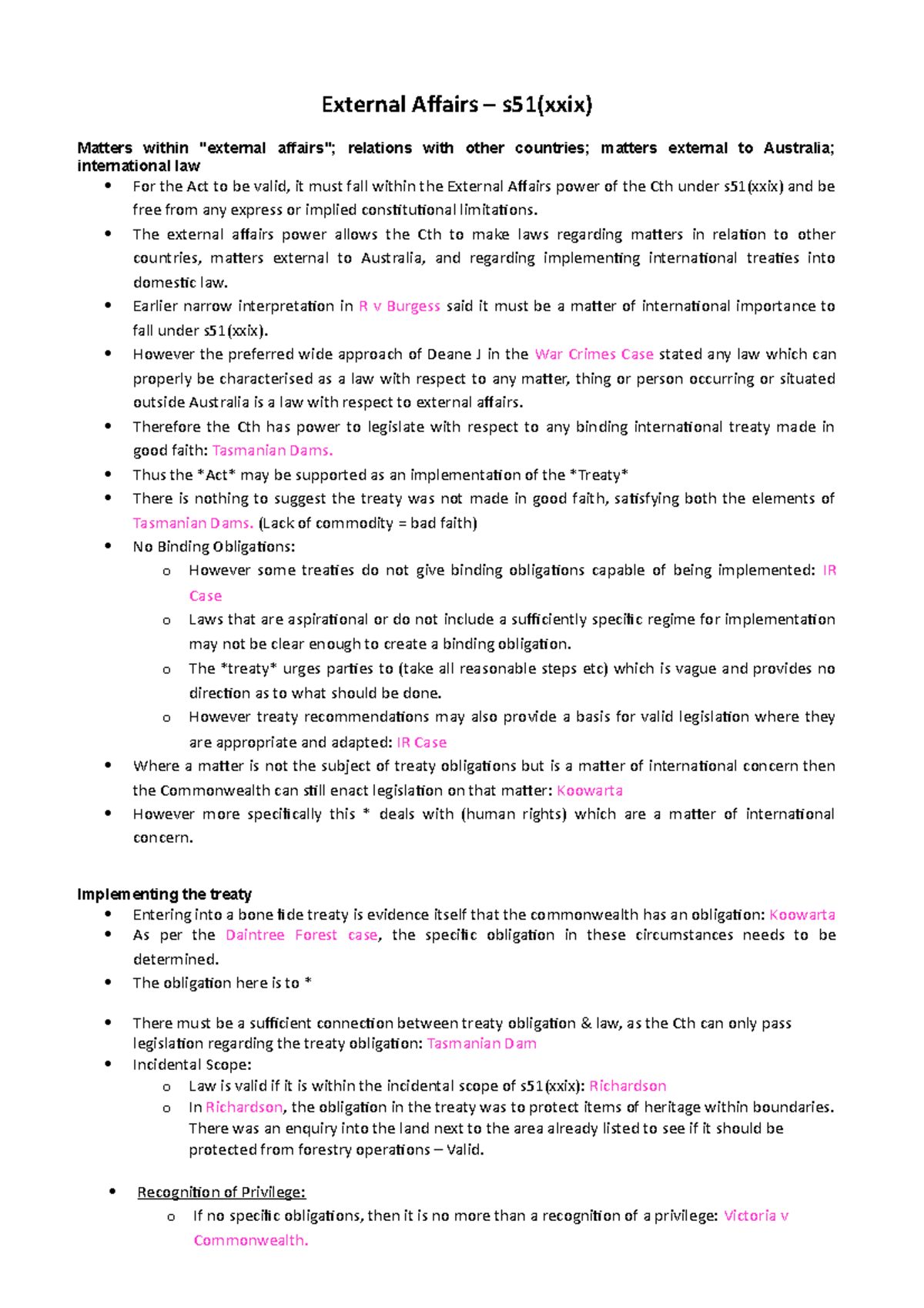 External Affairs Structure - External Affairs – s51(xxix) Matters ...