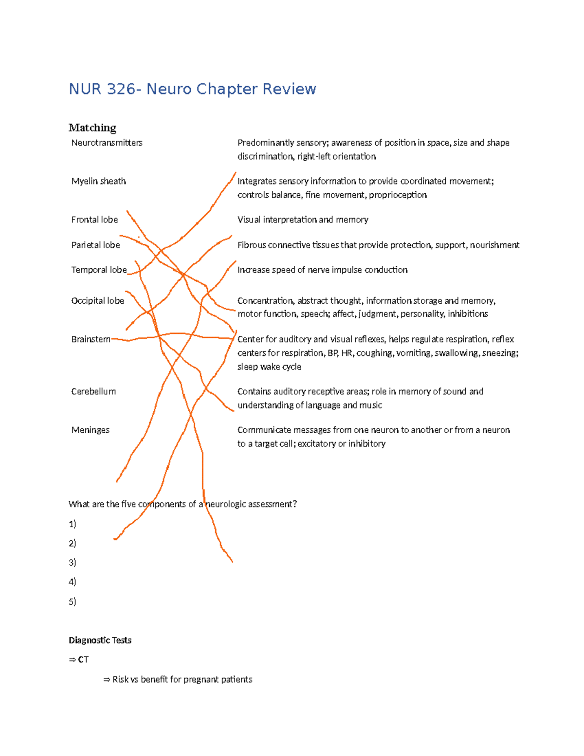 Neuro review - NUR 326- Neuro Chapter Review Matching Neurotransmitters ...