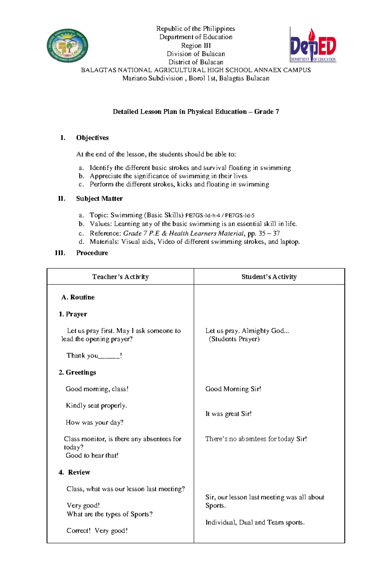 Pdfcoffee - education - Republic of the Philippines Department of ...