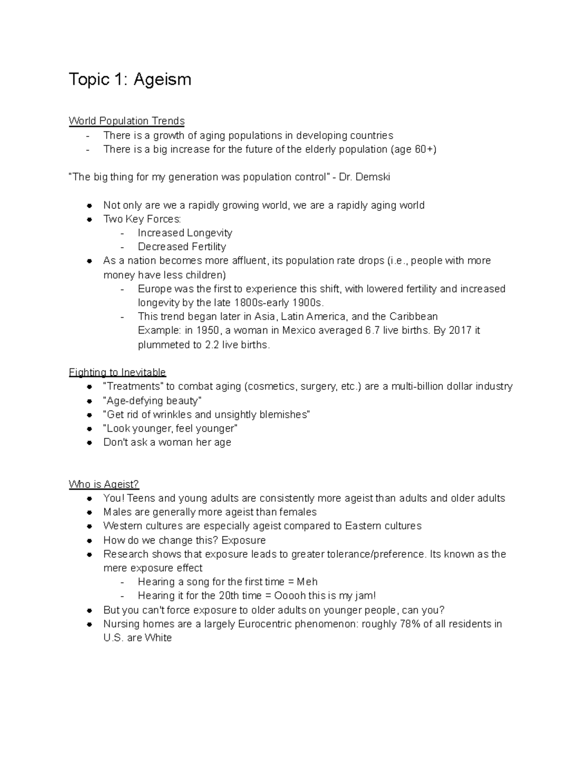 Senior Seminar Ageism - Topic 1: Ageism World Population Trends - There ...
