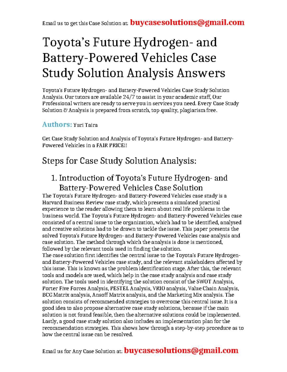 Case Solution Toyota’s Future Hydrogen- and Battery-Powered Vehicles ...