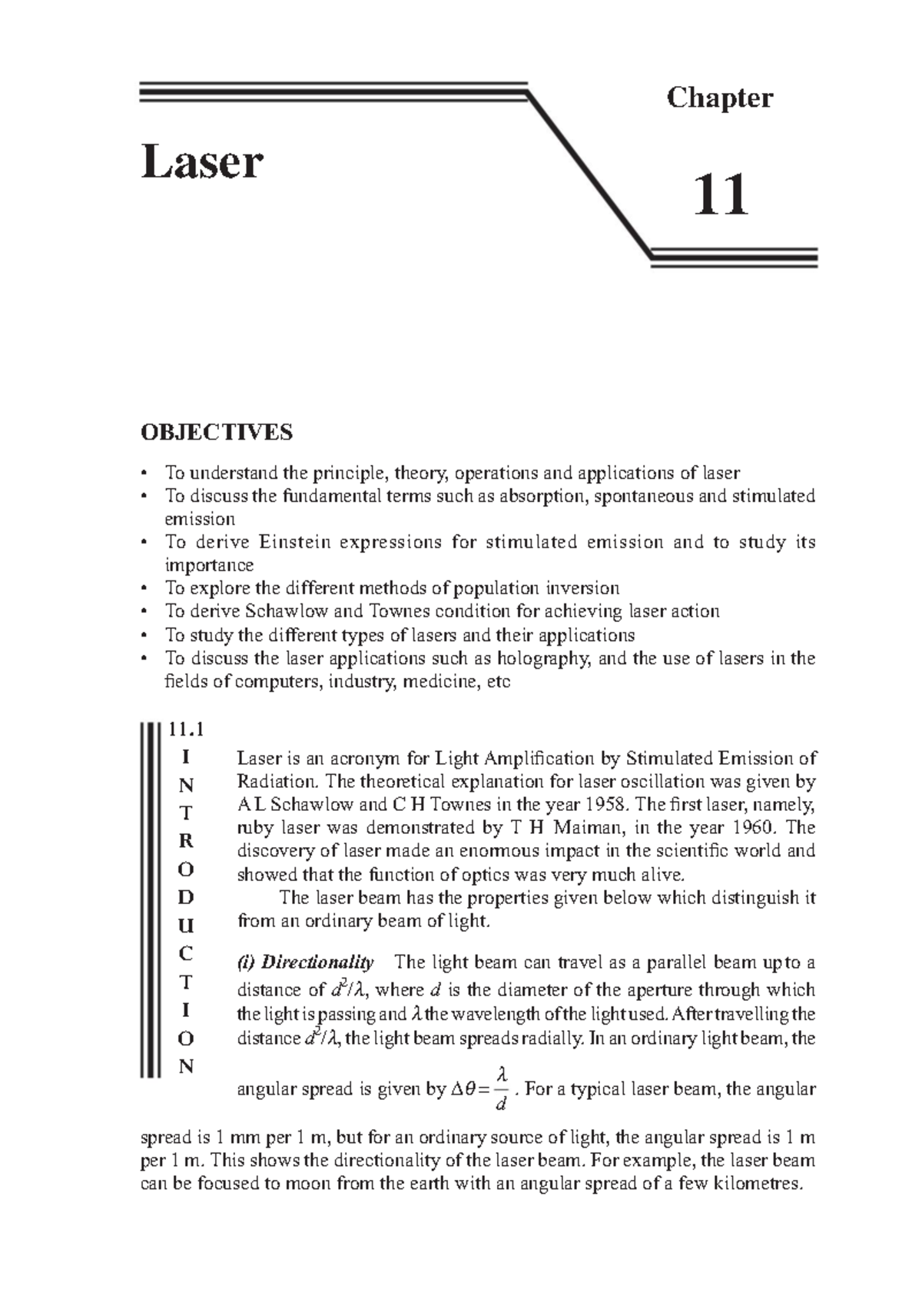 Unit 5 - Laser - NOTES - Laser 11 Chapter OBJECTIVES • To understand ...
