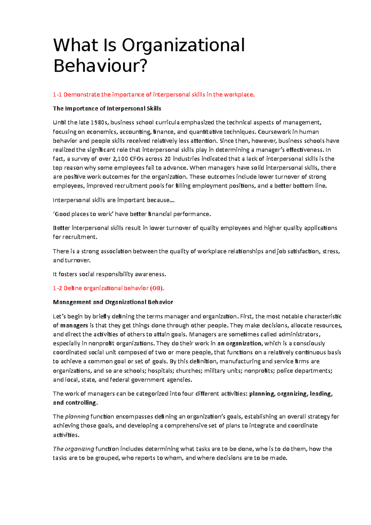Chapter 1 - Good notes - What Is Organizational Behaviour? 1-1 ...