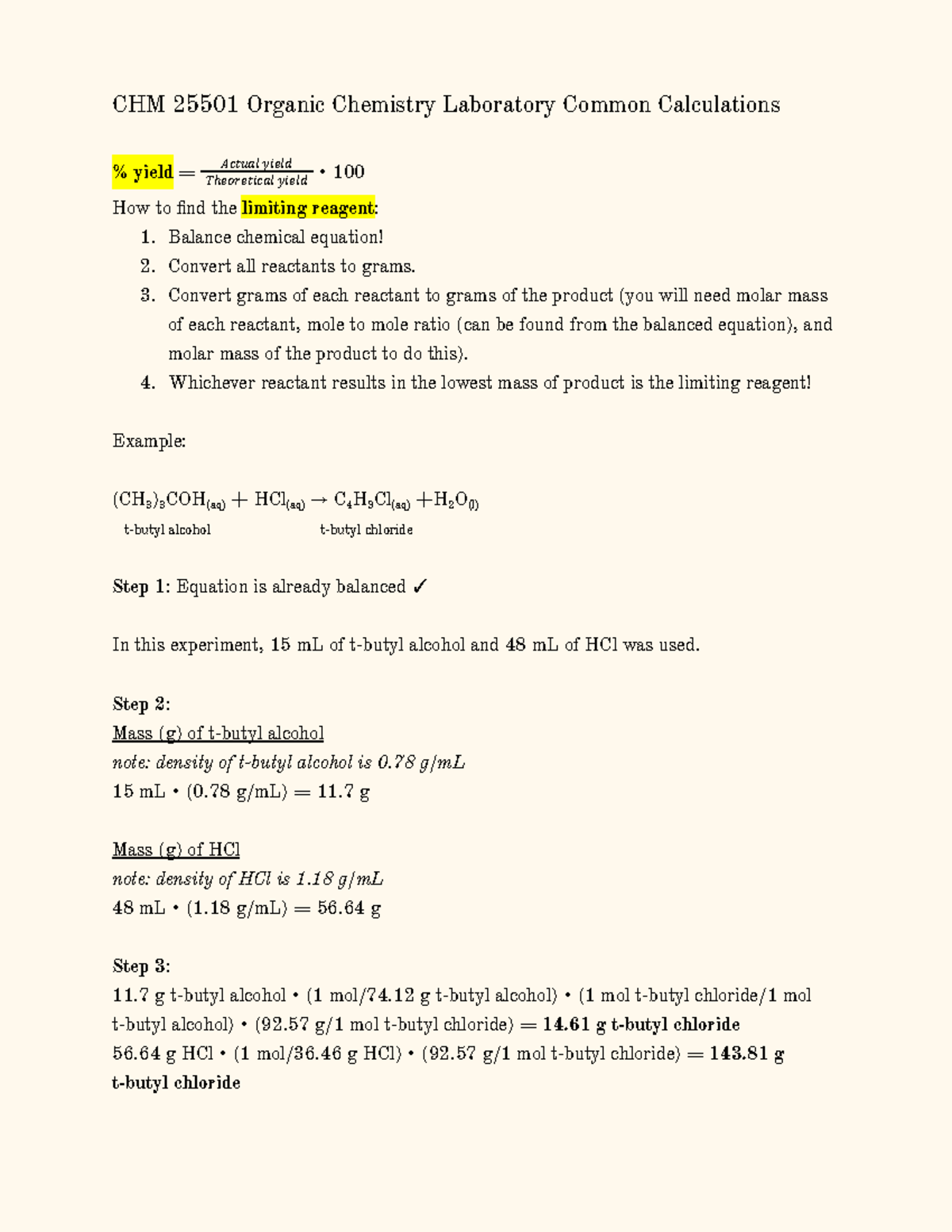 CHM25501 Orgo Lab Common Calculations - CHM 25501 Organic Chemistry ...
