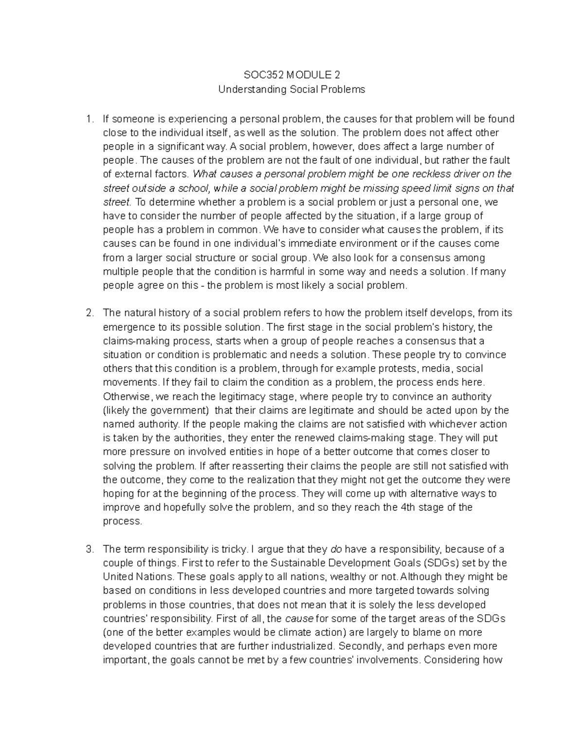 SOC352 Module 2 - SOC352 MODULE 2 Understanding Social Problems If ...