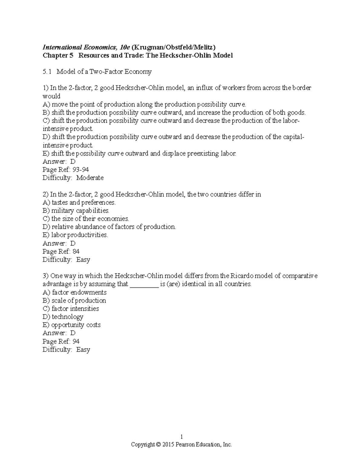 Answer for international economics and trade Chapter 5 - International ...