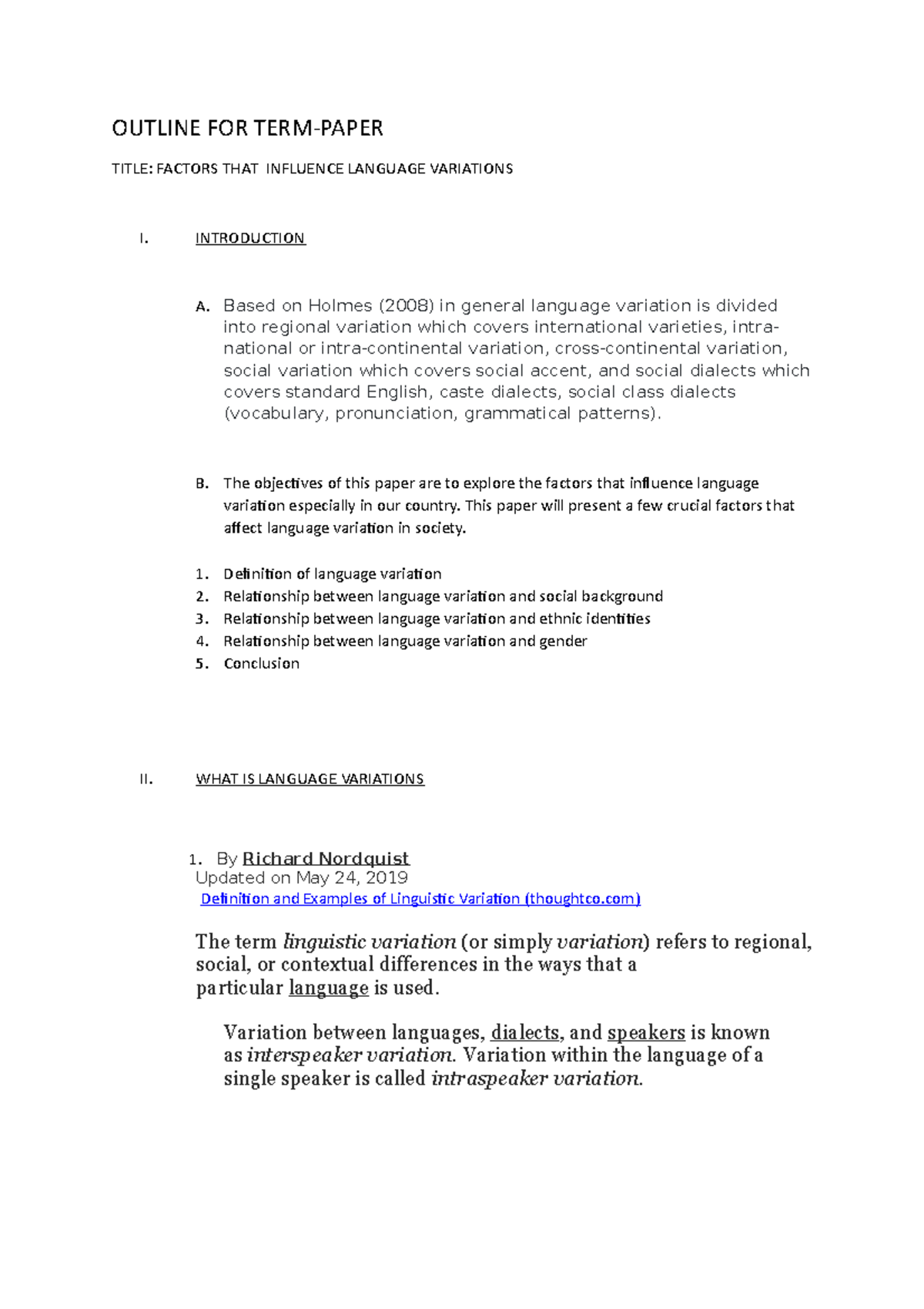 WORD Outline FOR TERM PAPER ACADEMIC WRITING - OUTLINE FOR TERM-PAPER ...