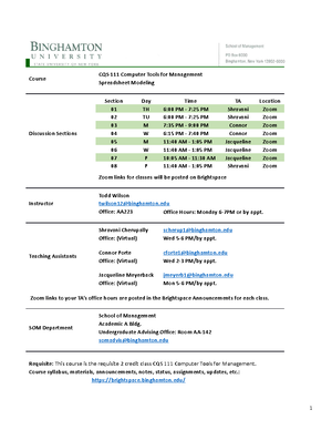 Reference Sheet - CQS 11 2 – Statistics for Management Exam 1 – Formula Sheet Function Equation ...