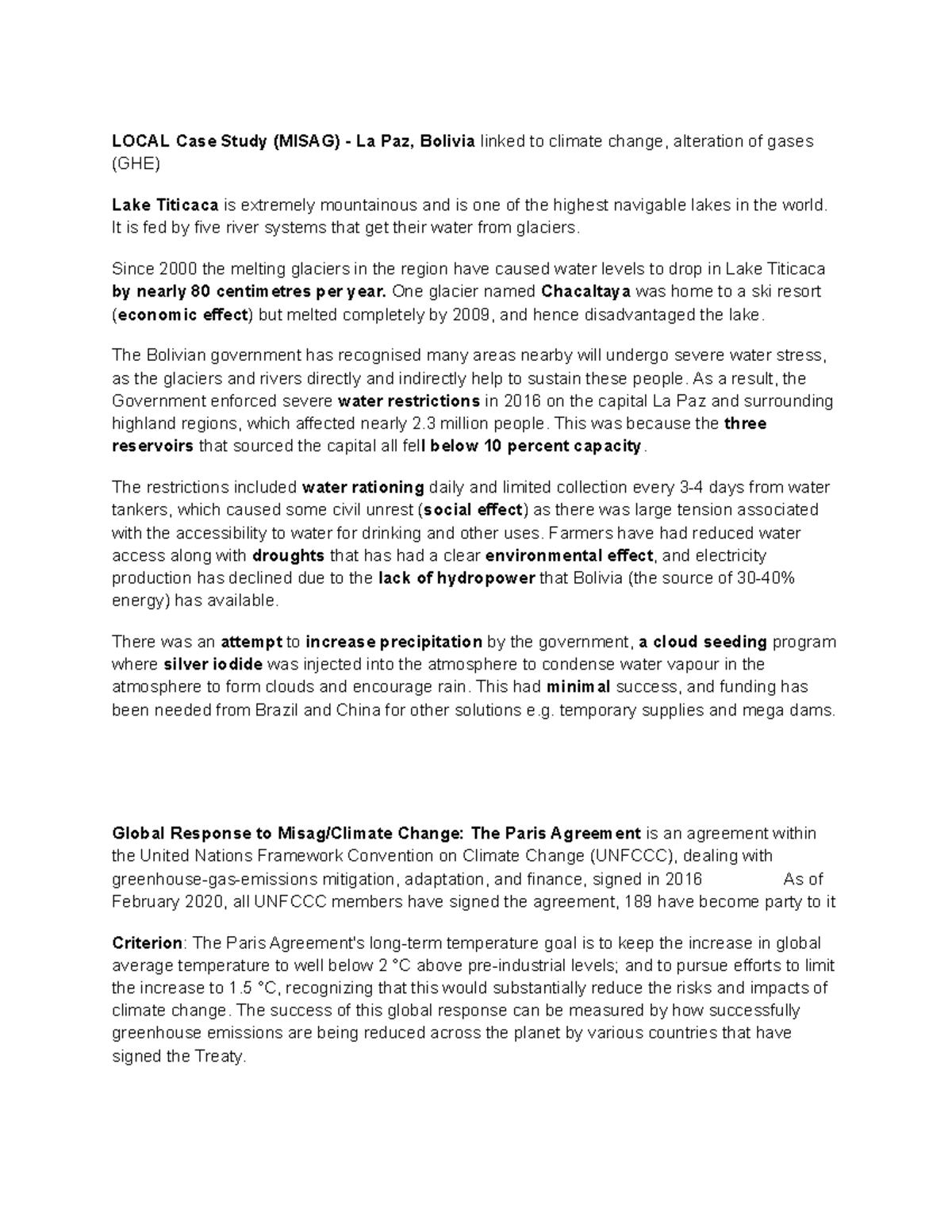 U3 Case Studies - LOCAL Case Study (MISAG) - La Paz, Bolivia linked to ...