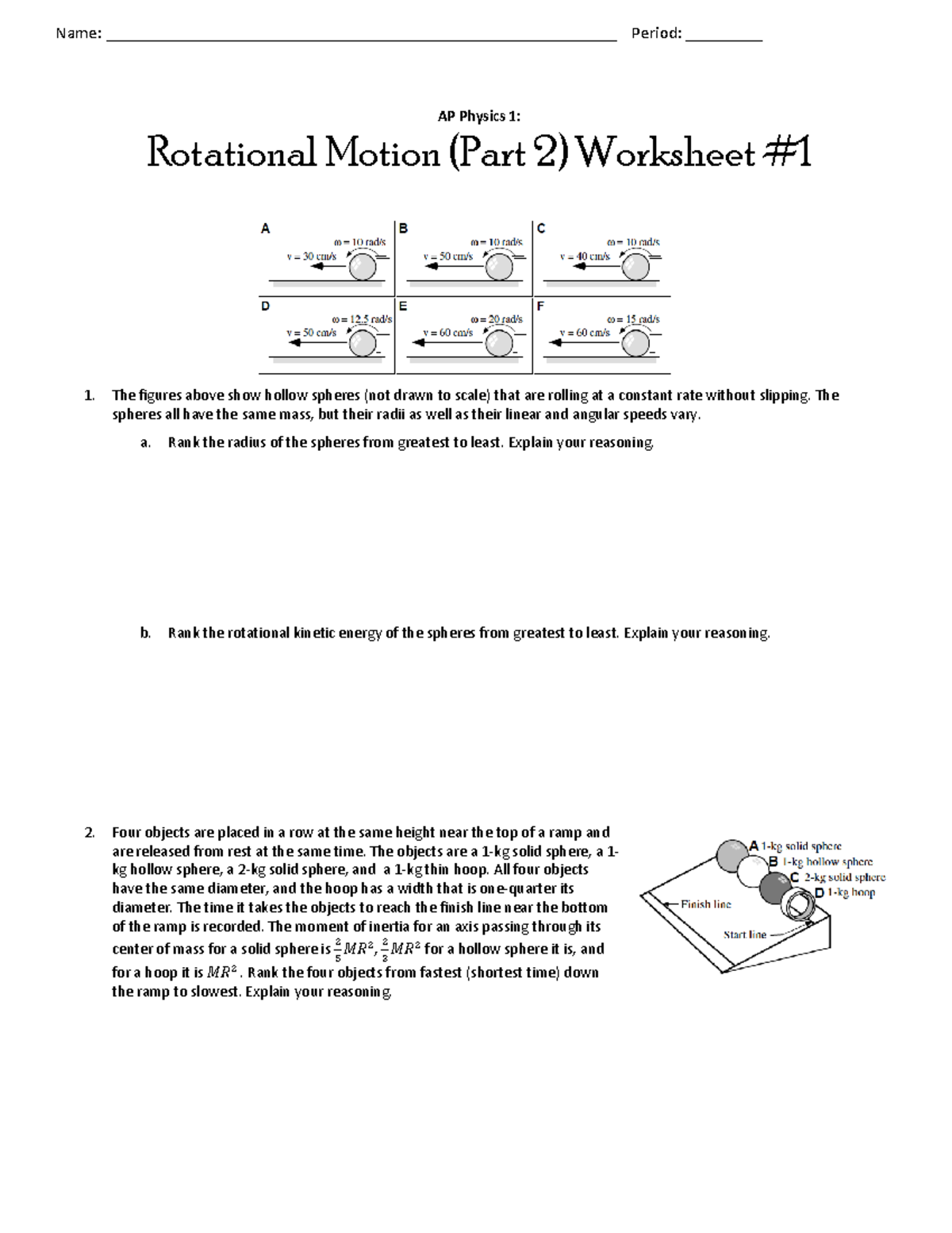 Rot-2 WS #1-1 - AP Physics - Name
