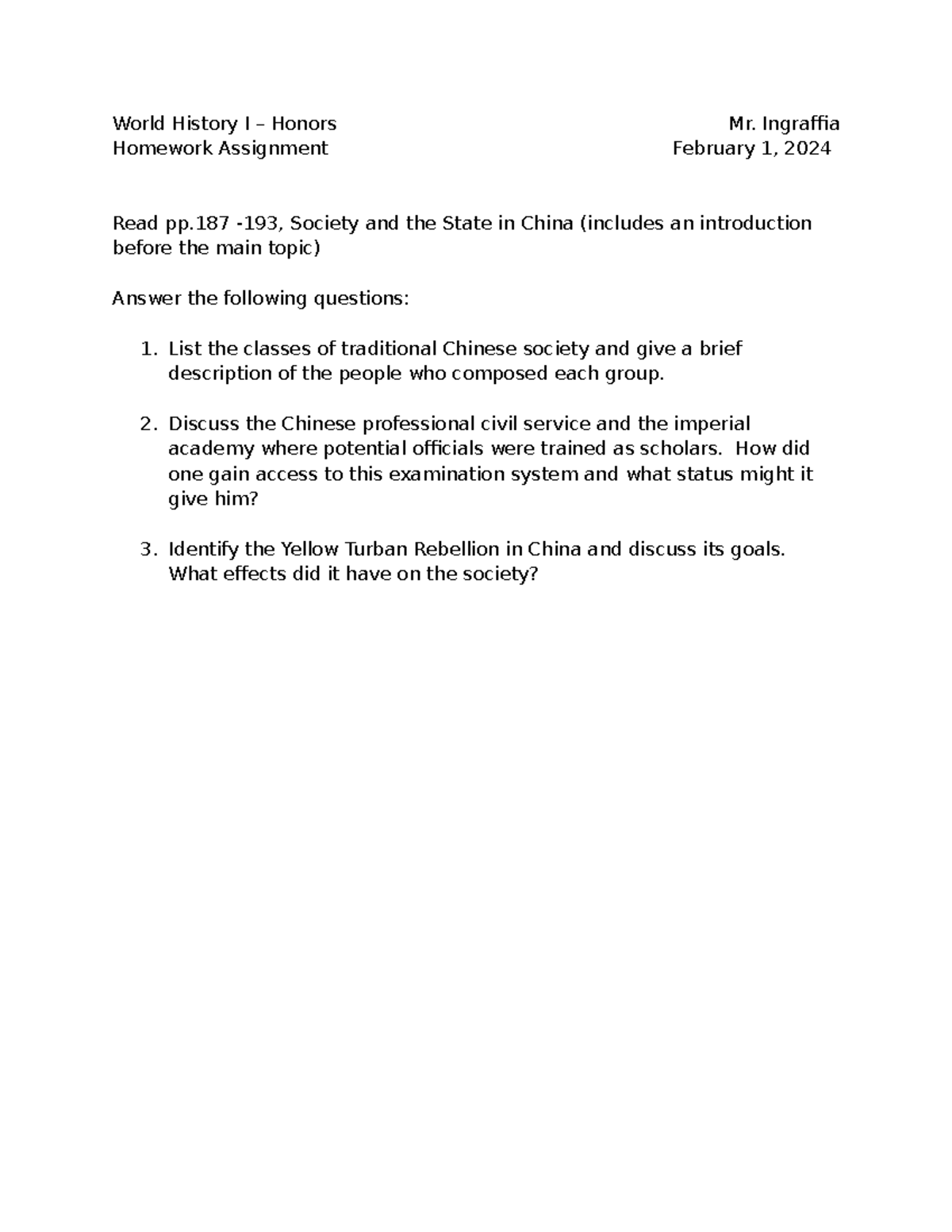 China- Society and the State 2024 - World History I – Honors Mr ...