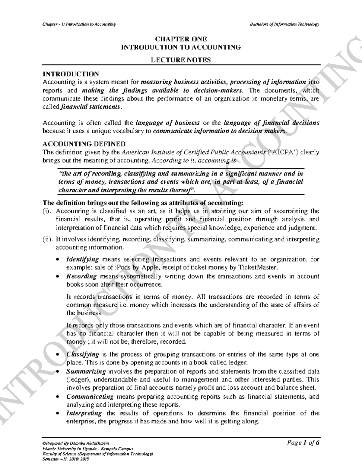 Chap-1-Introduction to Accounting - Chapter - 1: Introduction to ...