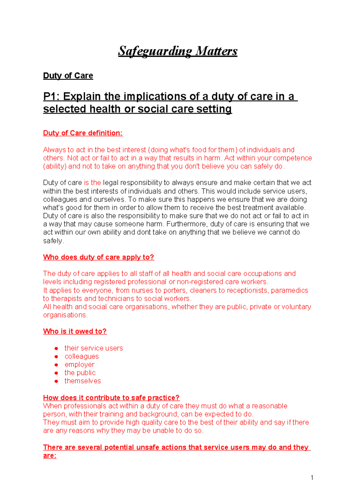 Unit 7 assignment 1 - Safeguarding Matters - Safeguarding Matters Duty ...